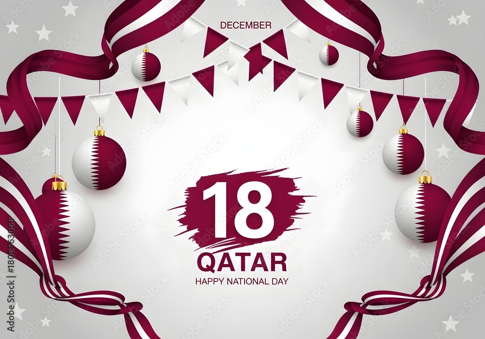 Vibrant qatar national day celebration with maroon and white flags ...