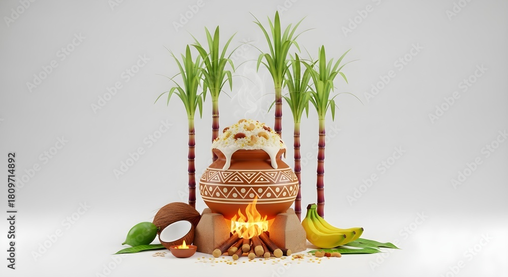 Pongal festival elements pongal pot cooking with traditional method ...