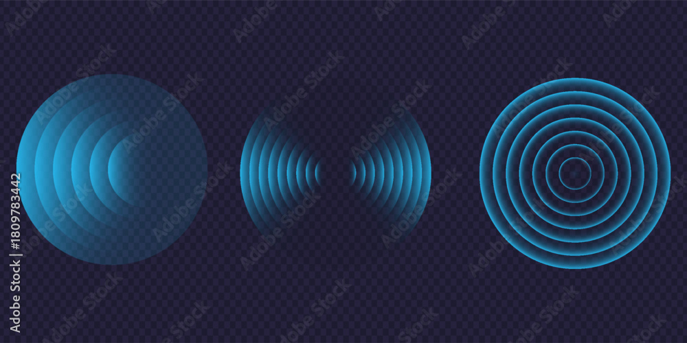 Sound wave. Signal concentric circle. Round light effect. Wifi range ...