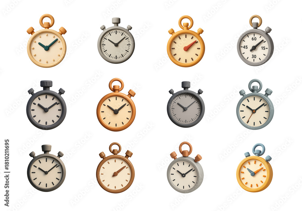 Stock-Illustration „Colorful 3d stopwatches icon set, stopwatch faces ...