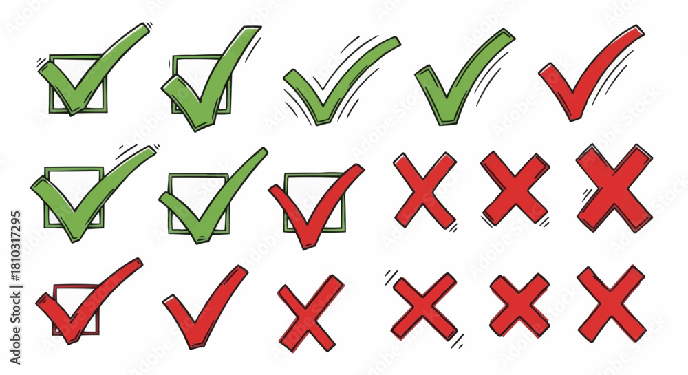 Illustration showing green check marks and red x marks with varying ...