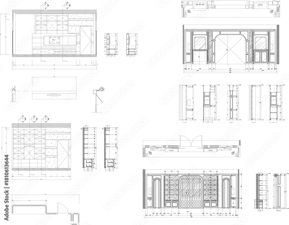 2D Built-in Cabinet Drawing Set – Modern Classic Luxury Interior Design ...