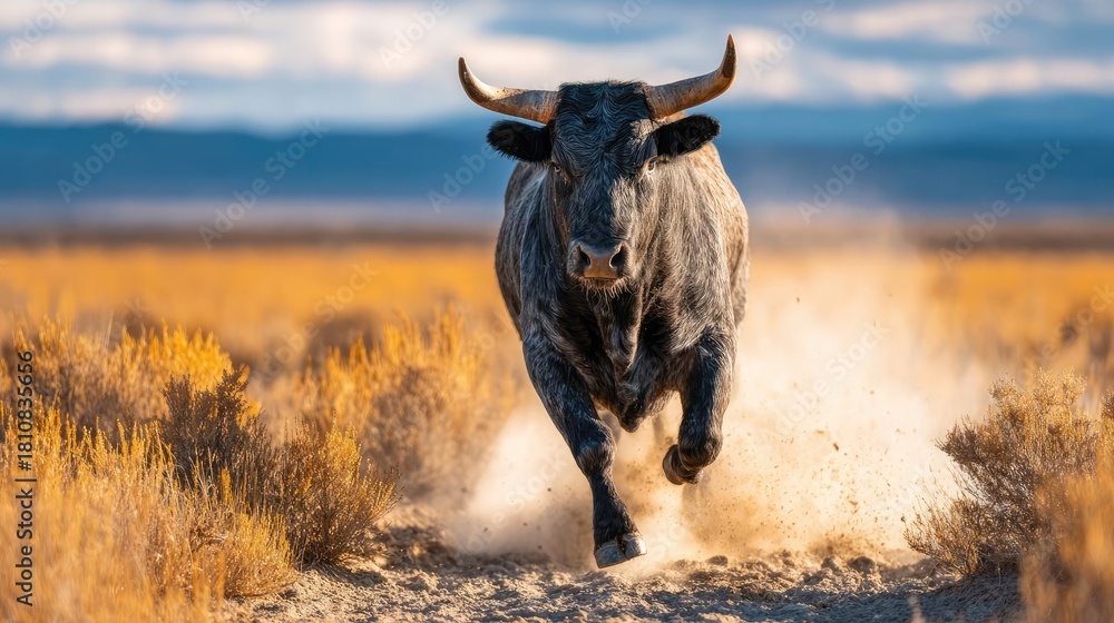 Bucking bull action in thrilling rodeo competition concept. A powerful ...