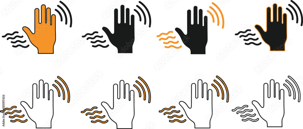 Vector collection of hand dryer icons, touchless sensor symbols, and ...
