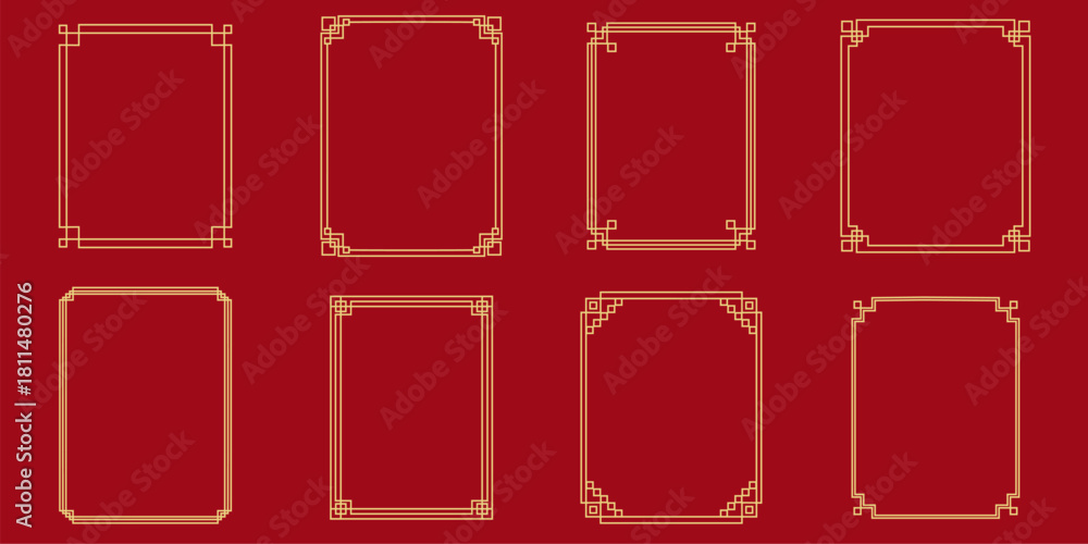 Korean traditional frames, line borders set with knot corners ornament ...