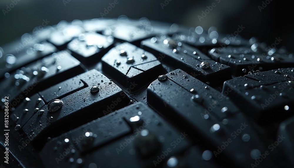 Macro photo of tire tread with water drops. Detailed car tyre texture ...