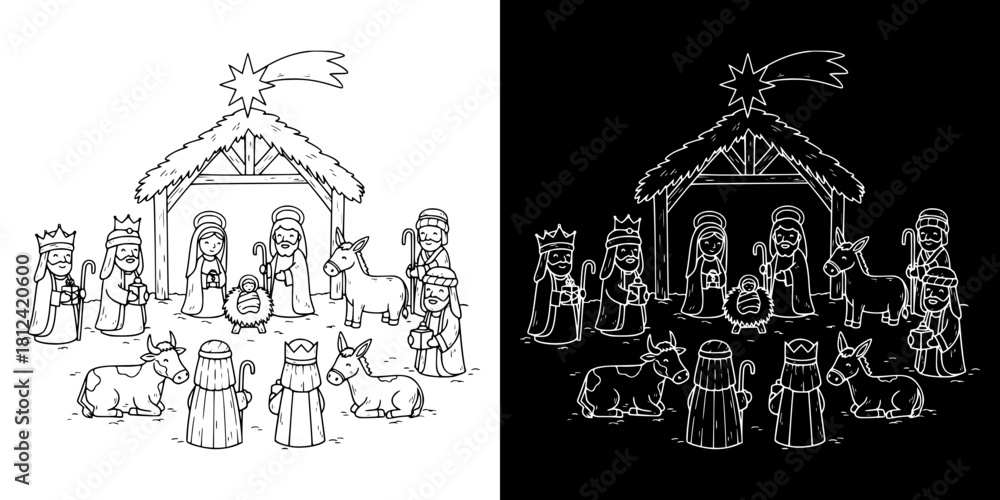 Nativity scene with figurines depicting Christmas celebration, isolated ...