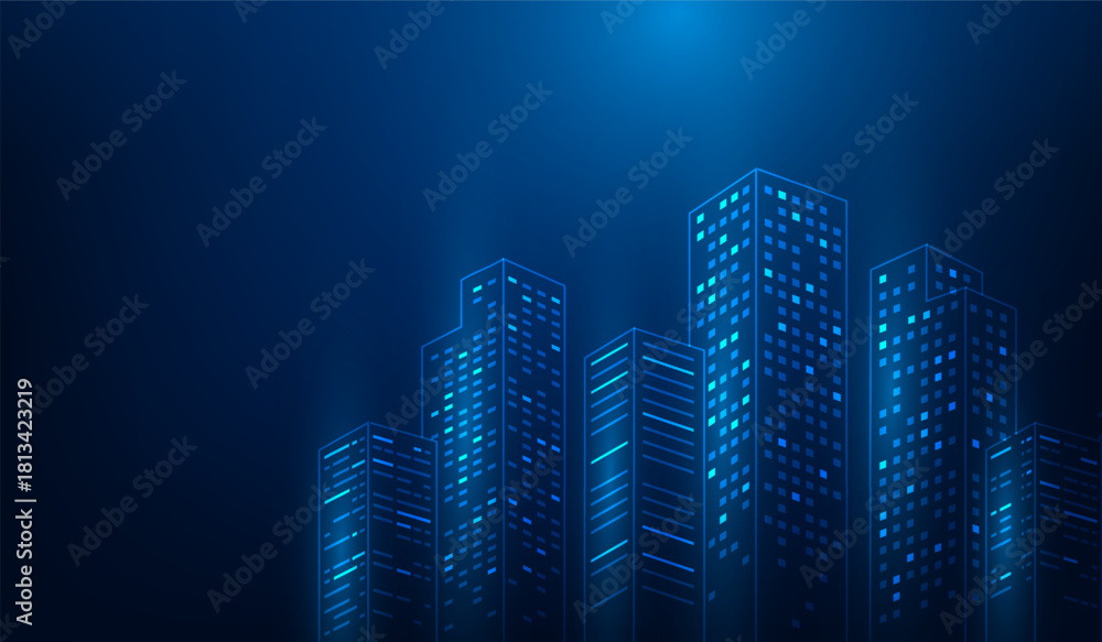 Vettoriale stock di building smart city digital technology blue ...