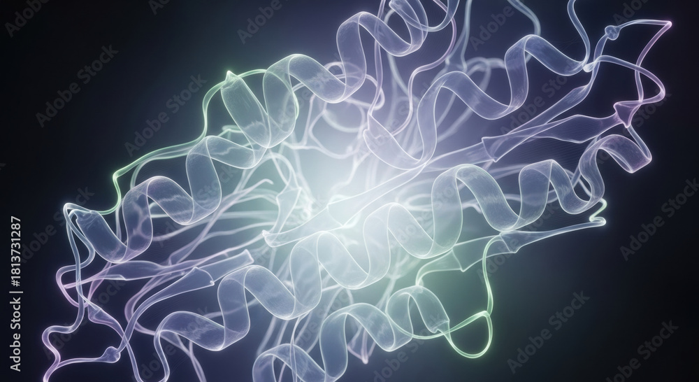 Glowing 3D protein structure visualization from lab. Clinical research ...