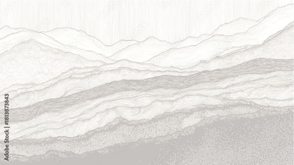 Abstract layered landscape with textured mountain ranges and vertical ...