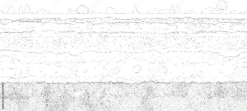 Abstract layered landscape with textured ground and dotted sky layers ...