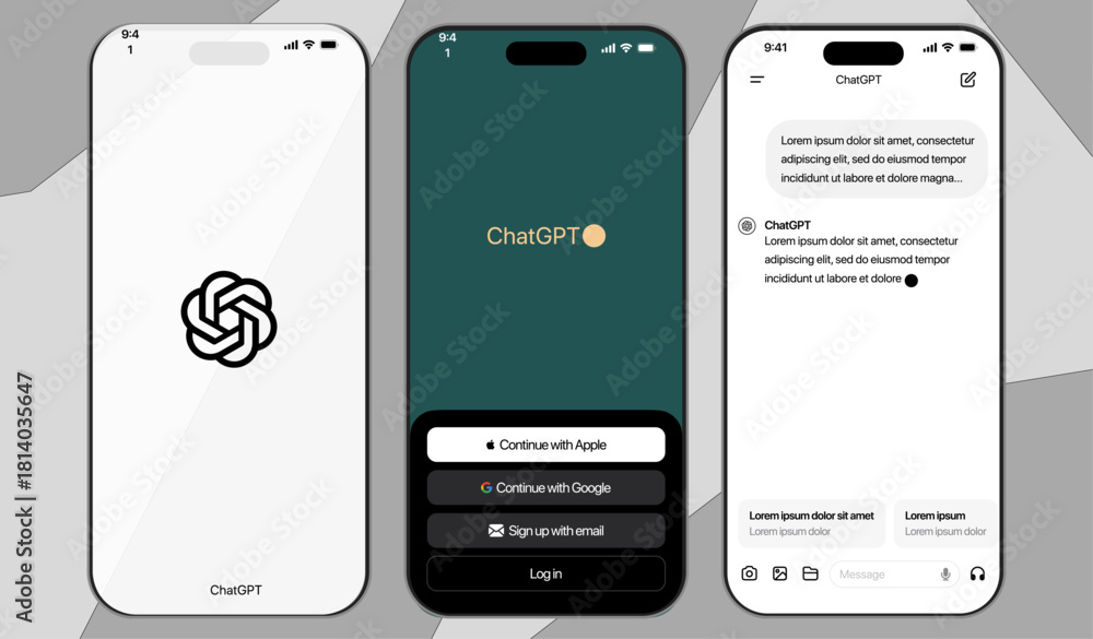 ChatGPT UI template in a 2025 layout displayed on Apple iPhone 17 Pro ...