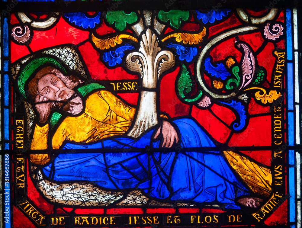 Foto de Stock Stained glass (19th century) of The Tree of Jesse, Christ ...