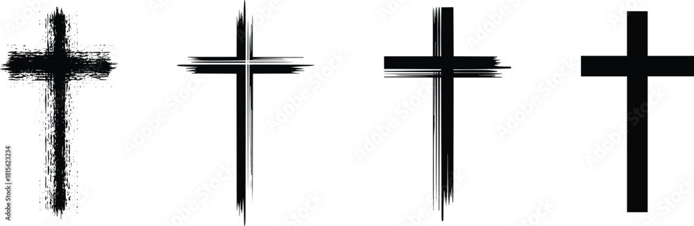 Set of four distressed Christian cross vector icons, featuring grunge ...