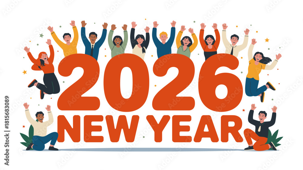 Celebration of the New Year 2026: A group of individuals is jubilantly ...