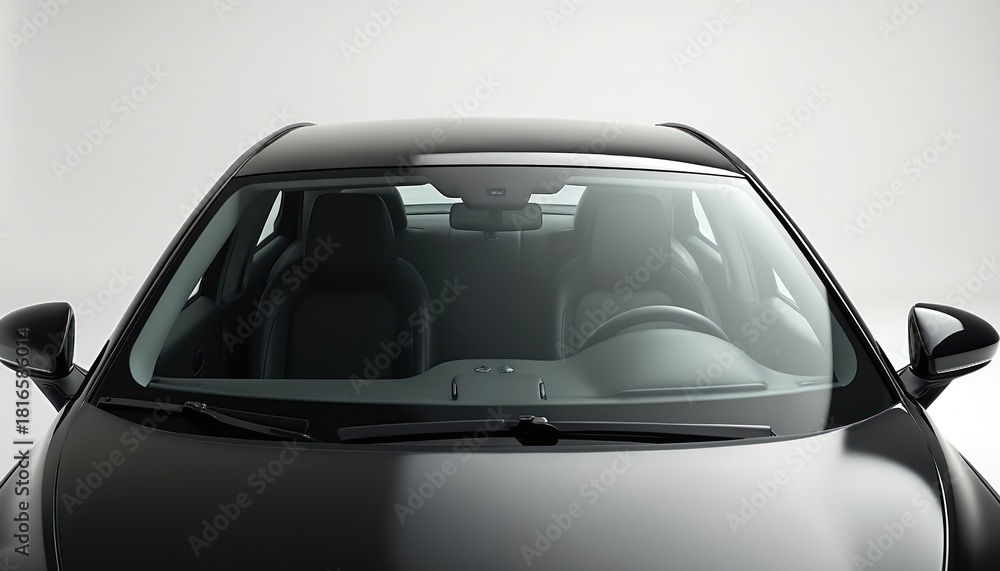 Black car front view. Clean windshield offers clear visibility of car ...