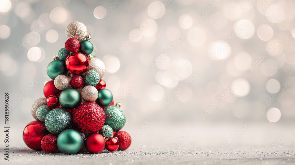 Decorative Christmas tree shape made from red, green, and silver ...