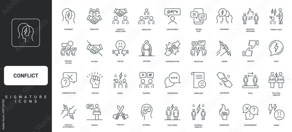 Love crisis, miscommunication thin black and red outline symbols vector ...
