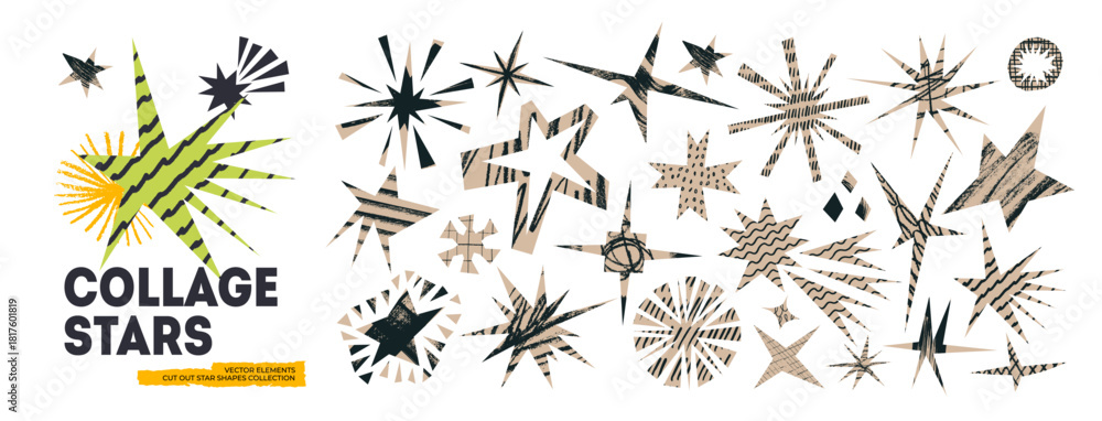 Cutout jagged irregular star shapes with crayon doodles and texture ...