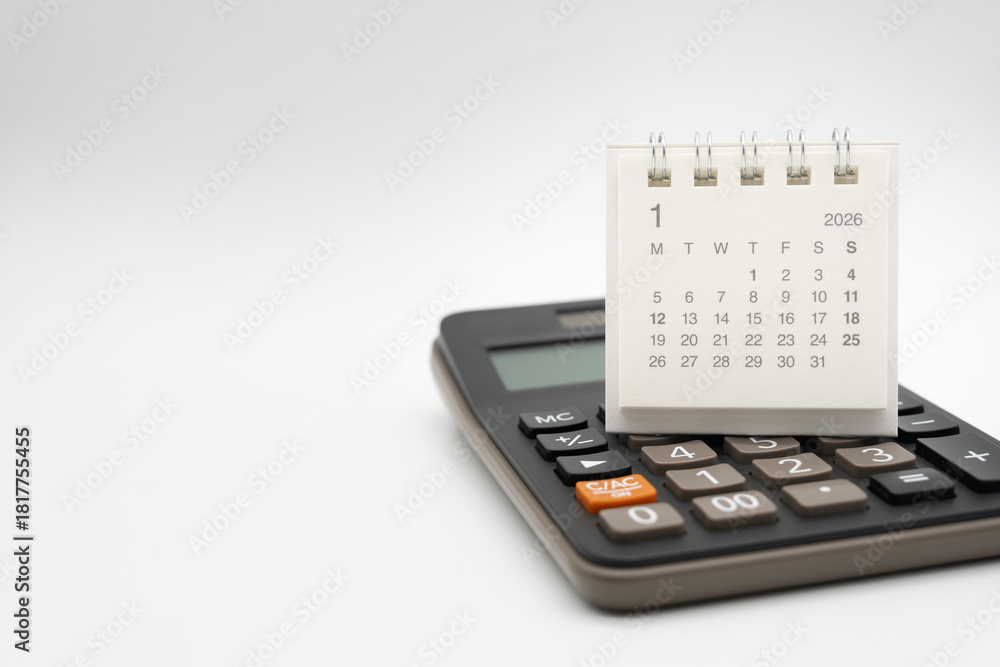 Photo Stock Desk calendar for January 2026 on white background ...