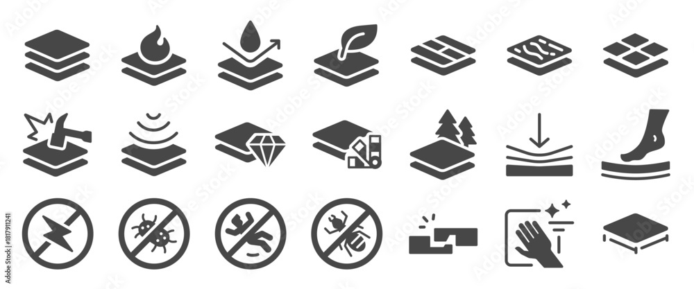 Floor icon set. It includes flooring, material, feature, wood, vinyl ...