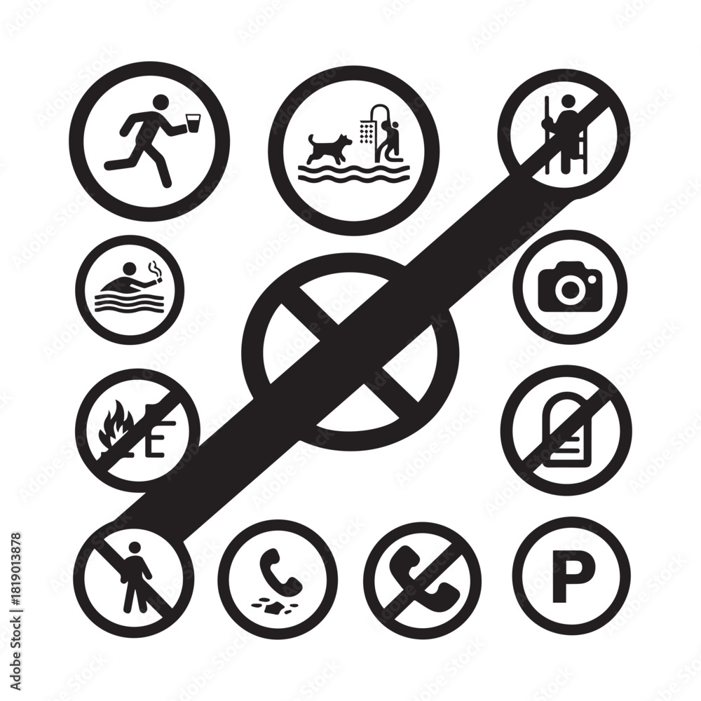 Safety and Conduct Prohibited Icons Universal Guide to Restricted ...