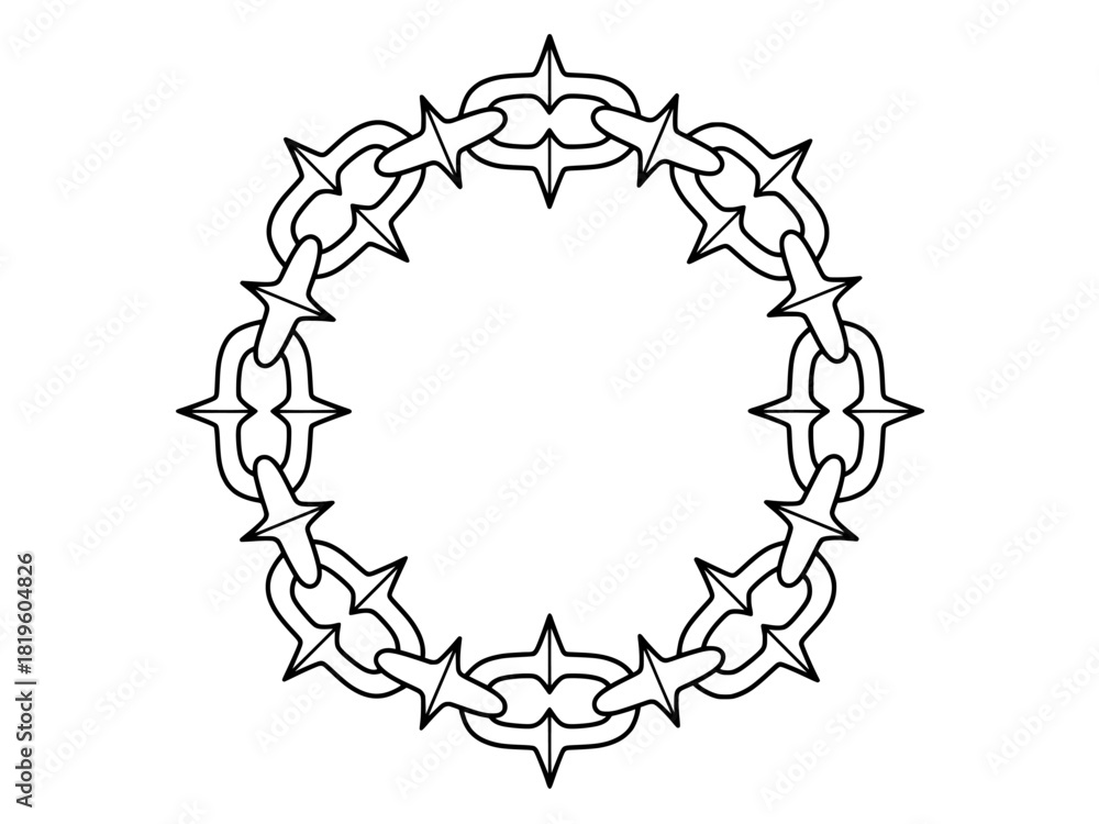 Stock-Vektorgrafik „Black and white outline of a crown of thorns wreath ...