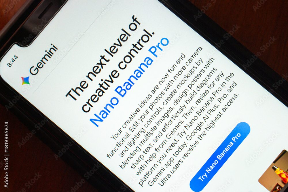 Quito, ECUADOR - Nov 21 2025 :A mobile phone screen displaying a promotional message for Google ...