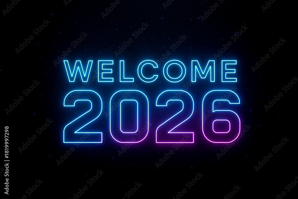 Stock-Illustration „Welcome 2026: A vibrant neon sign brightly ...