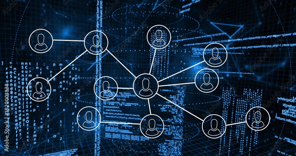 Connecting central hub node linking white circular avatars via spokes ...