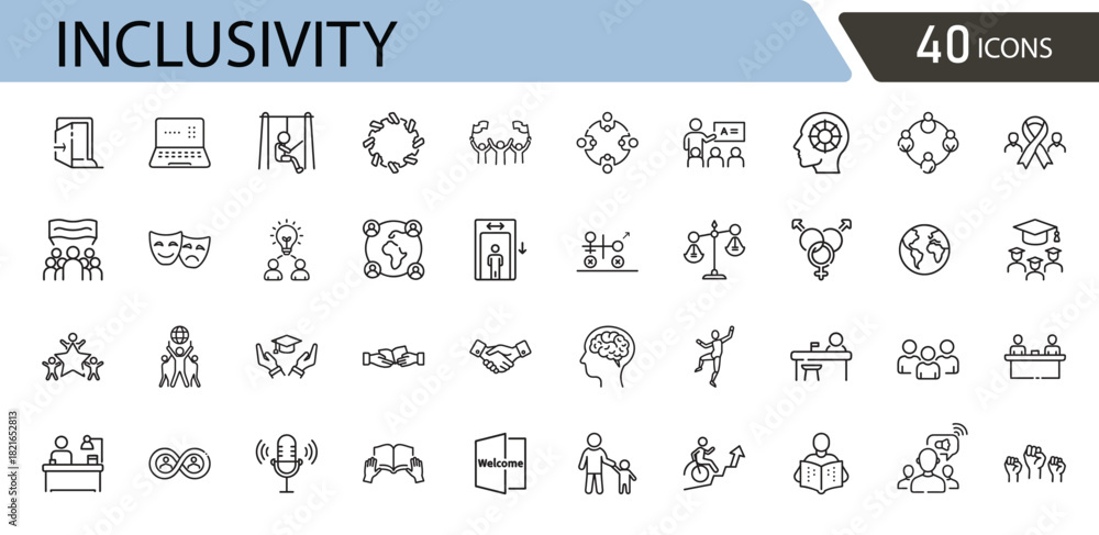 Inclusivity related icons set including diversity, equality ...