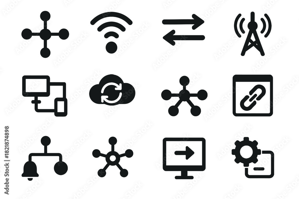 Notification ai remote connected sync signal vector icons hub transfer ...