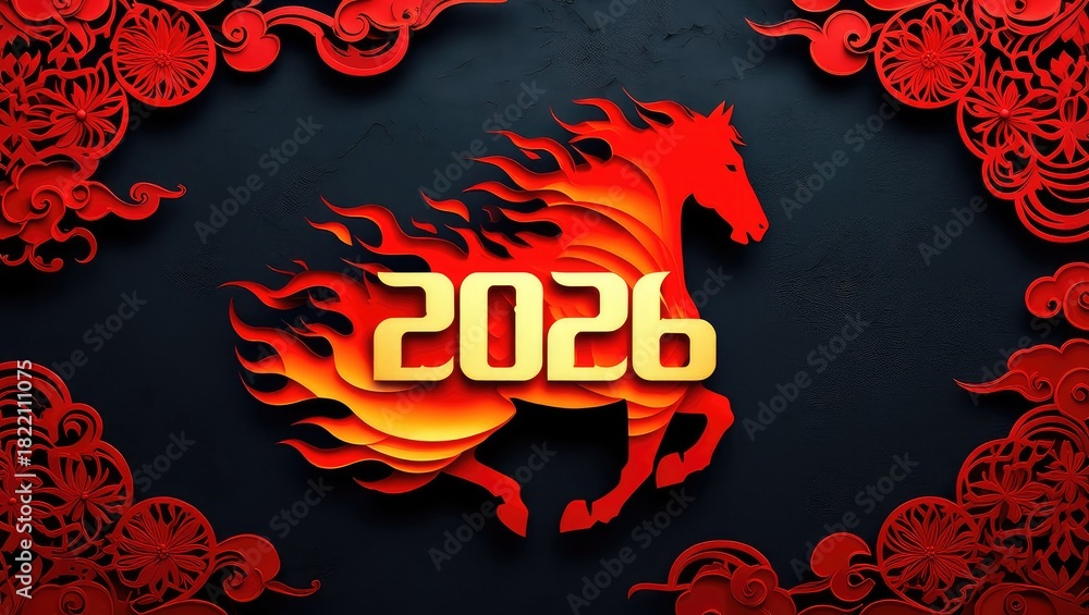 Happy new year 2026 text year of the horse, AI generated image Stock ...