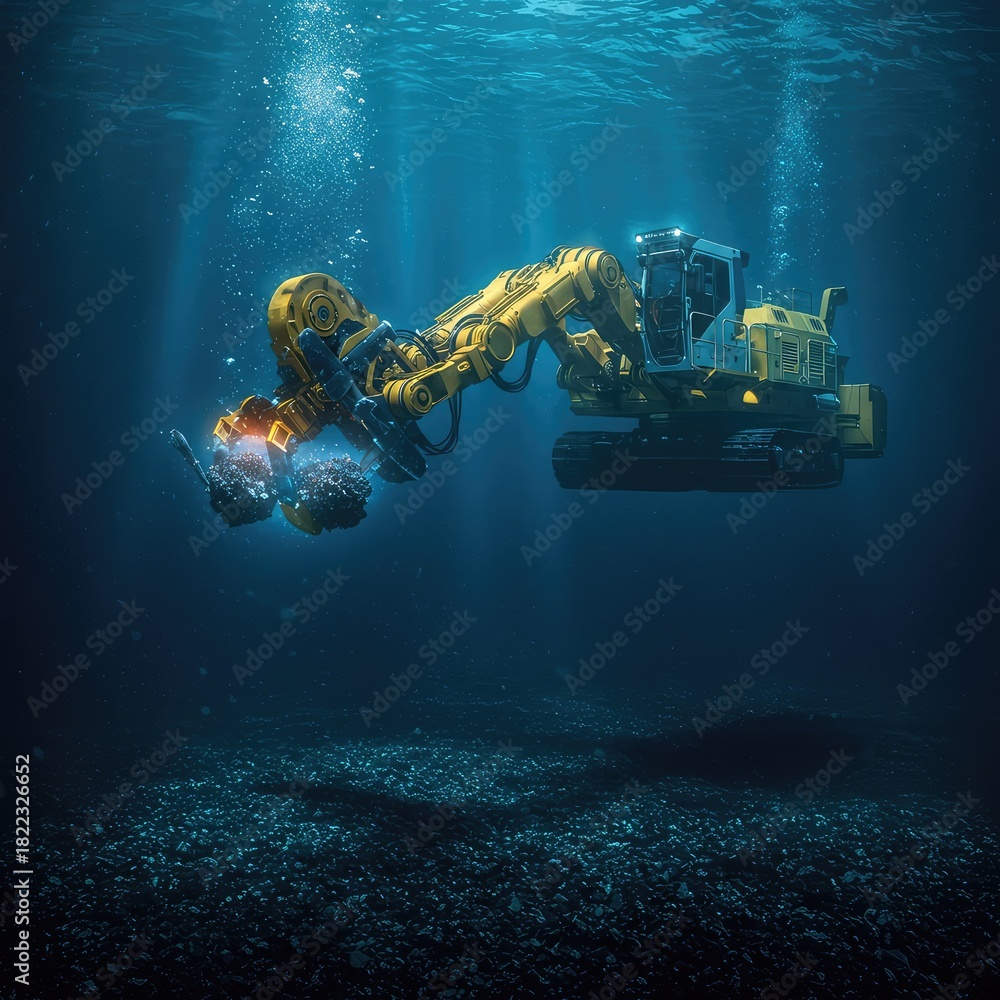 Advanced robotic equipment operating deep below the waves, extracting ...