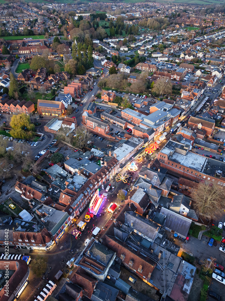 Scenic elevated capture of Alton in Hampshire on the night of the Christmas lights switch on in ...