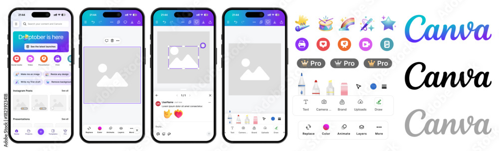 Стоковое векторное изображение «Canva mobile app UI design 2026 ...