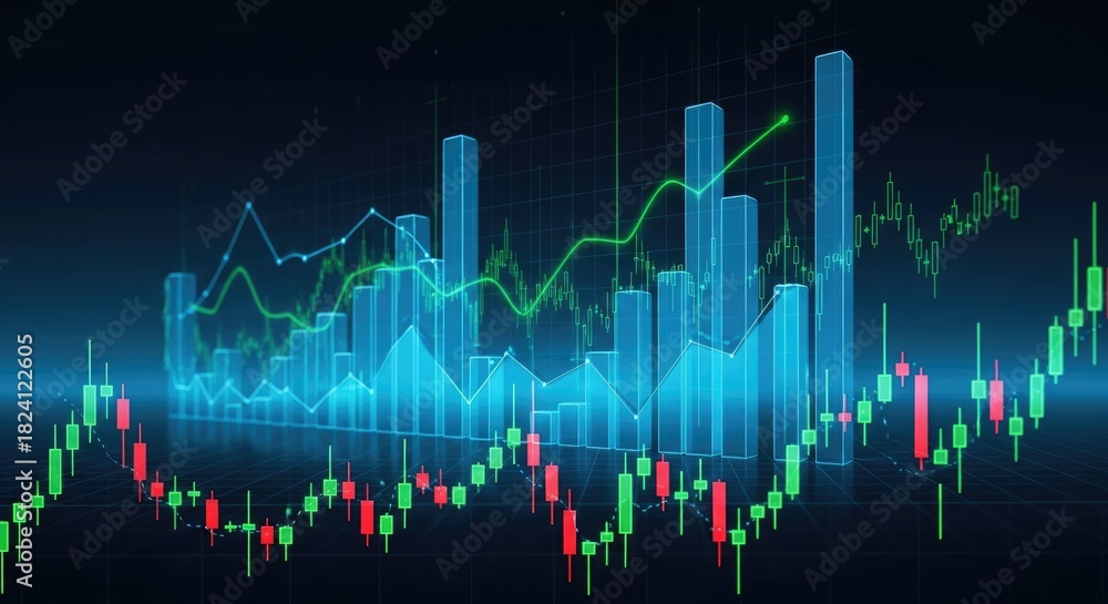 Стоковая иллюстрация «Stock market candlestick chart with blue bars 4k ...
