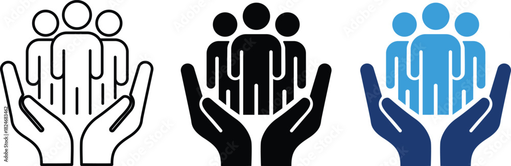 Hands holding a group of people to symbolize support community care and ...