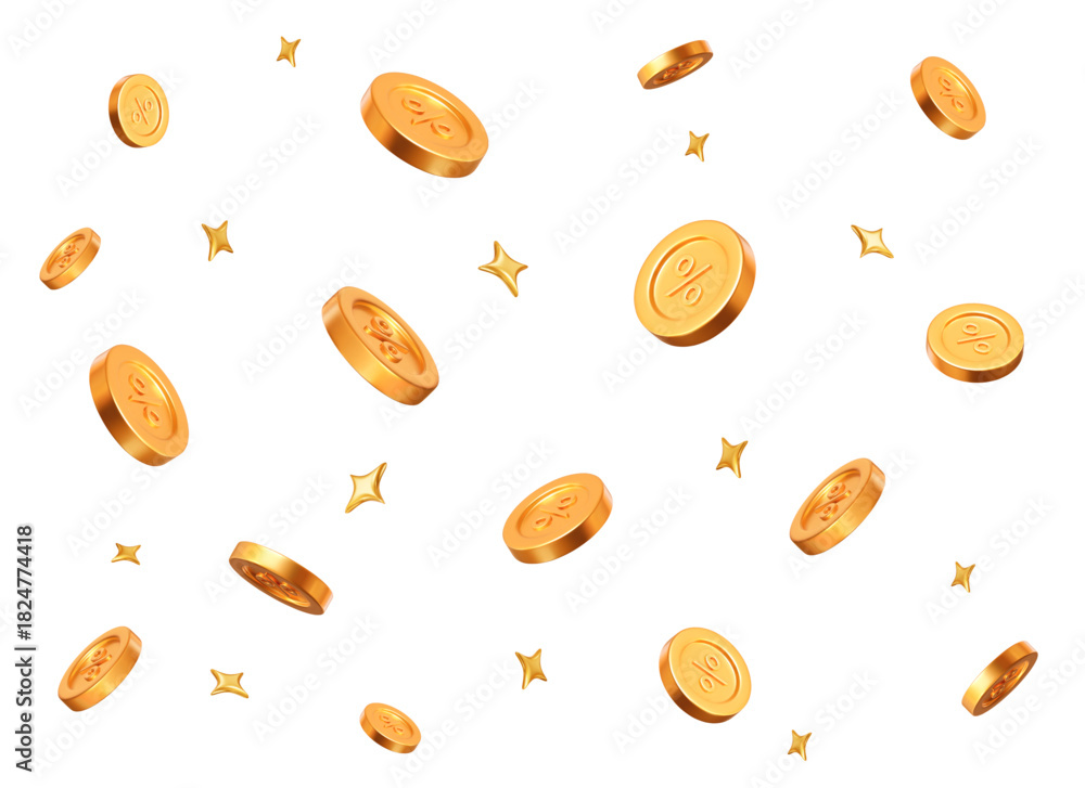 Vector de Stock 3d flying golden coins with percent sign with stars ...