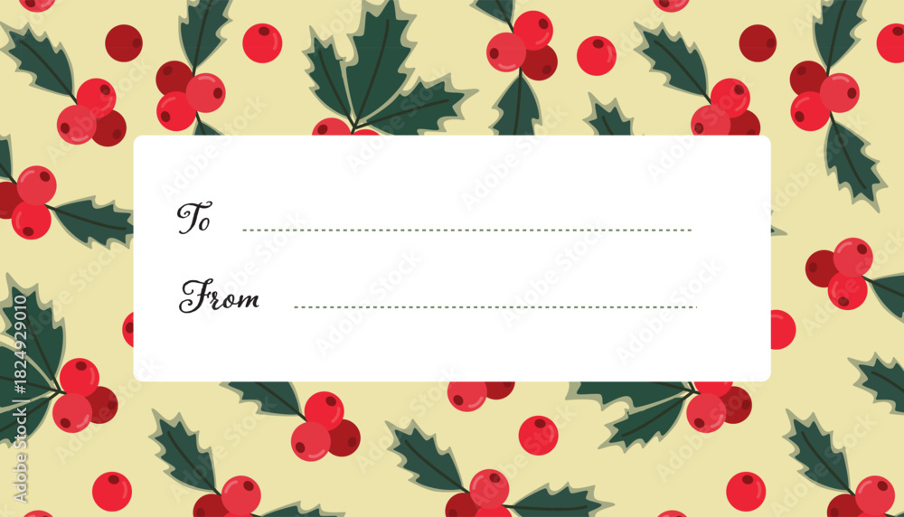 Christmas Gift Tag with Holly Berries on Light Background Festive ...
