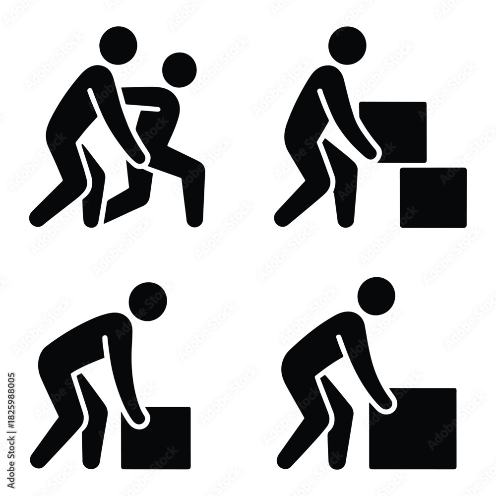 Стоковое векторное изображение «Four pictogram illustrations showing ...