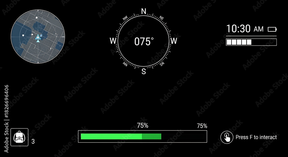 Game ui interface hud compass map battery time progress indicator ...