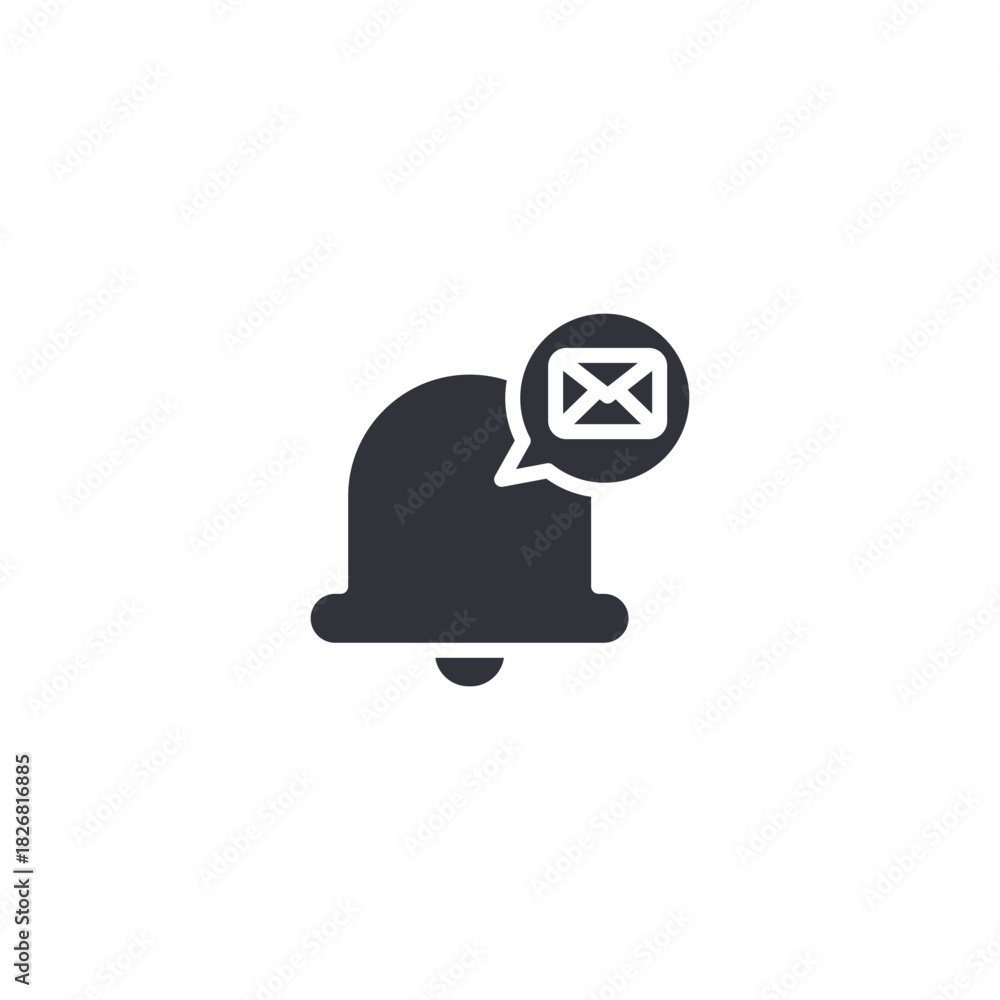 A notification bell with an email symbol, representing message alerts ...