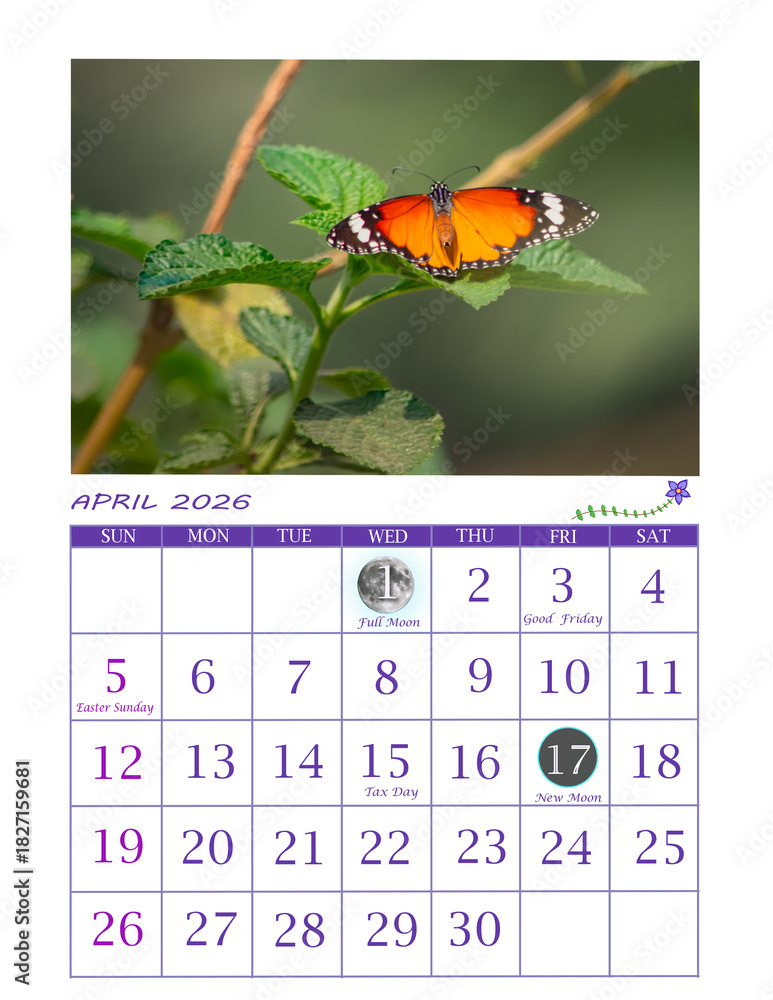 Year 2026 Butterfly Theme Calendar | Ready to Print Office Calendar ...