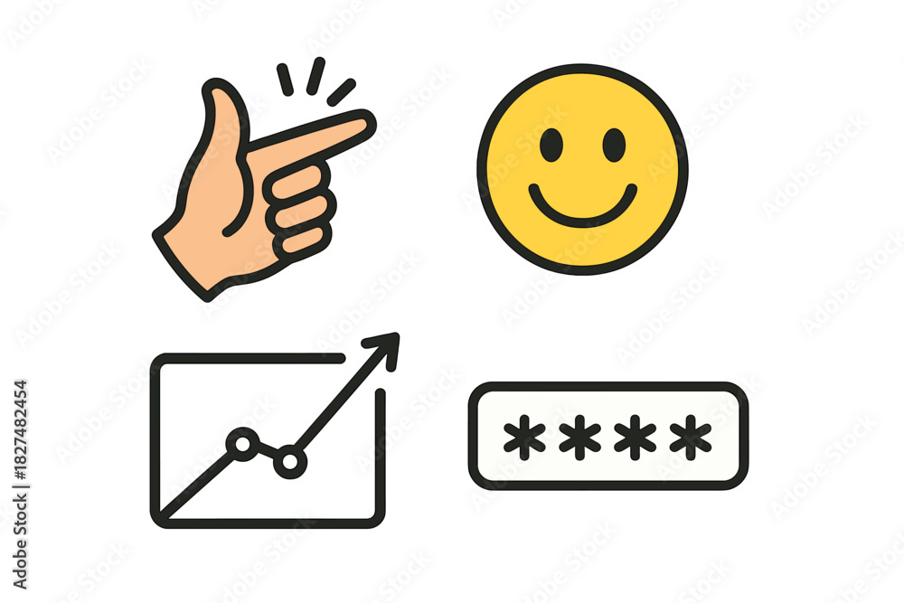Vector de Stock Essential concepts including finger snap, smiley face ...