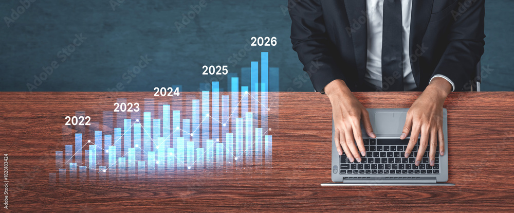 Business bar chart and line graph showing yearly business growth from ...