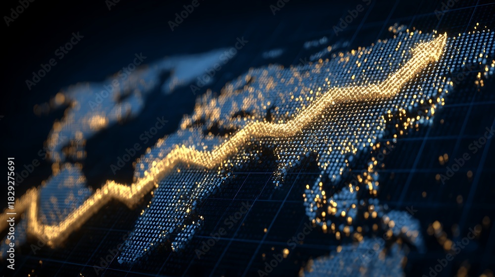 global economy growth arrow rising over world map, corporate luxury ...