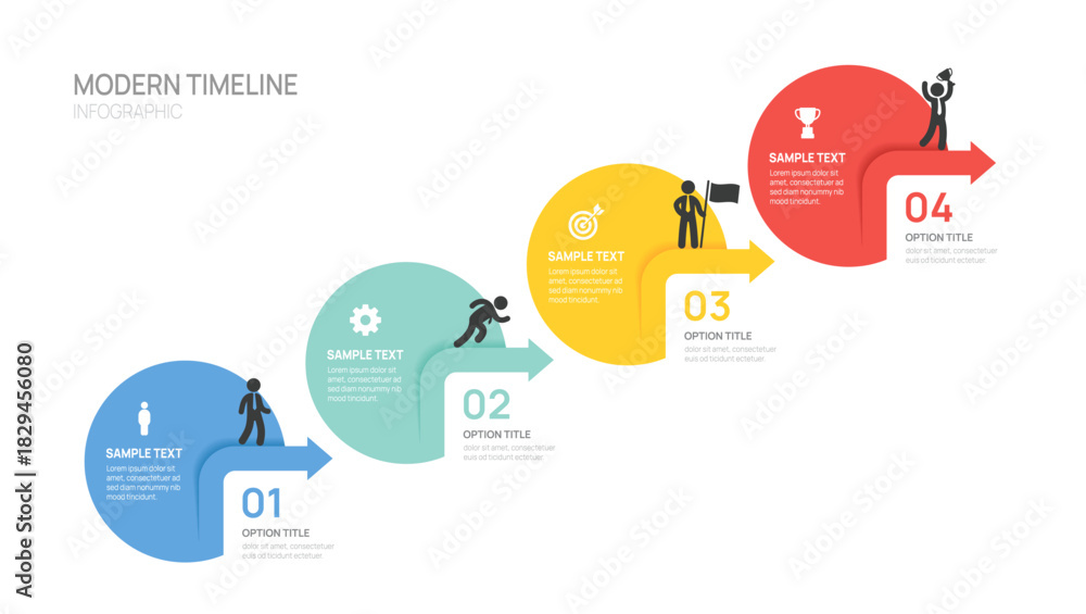 Infographics circle label arrow symbol timeline business 4 steps to ...