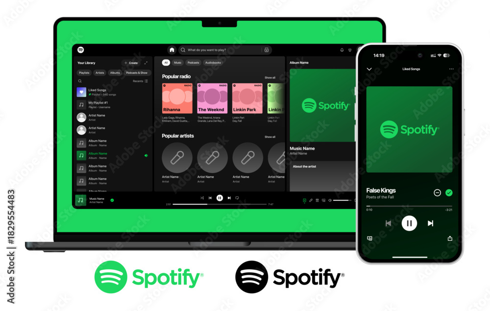 Image vectorielle Stock Spotify Web Desktop App and Spotify Mobile App ...