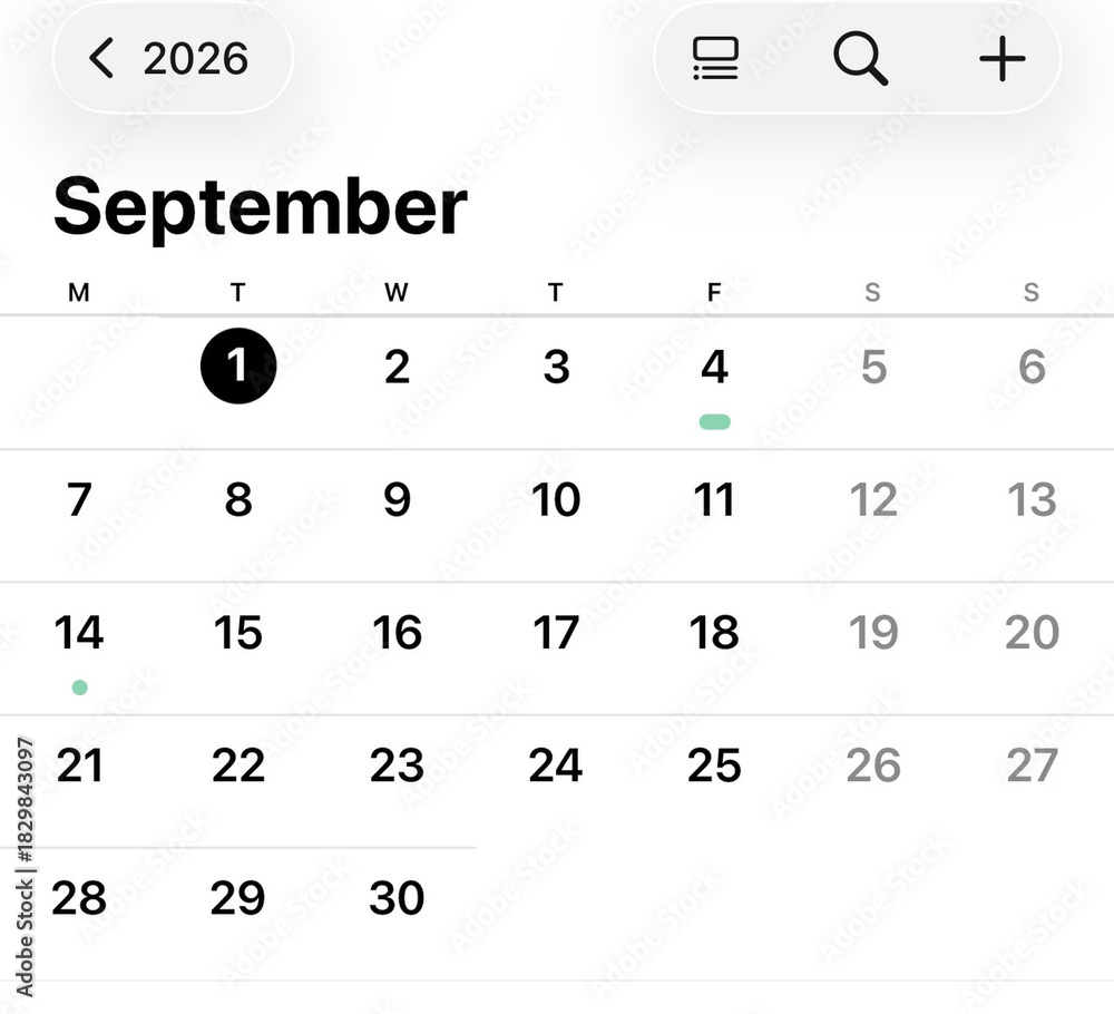 Stock-Foto „Calendar of September 2026: A visual representation of the ...